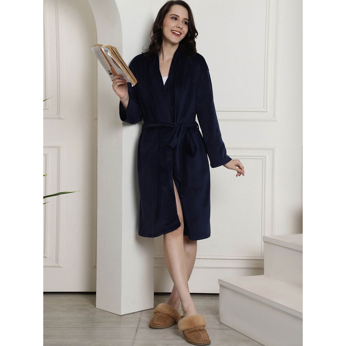 Buy Secret Wish Navy Blue Velvet Robe Online