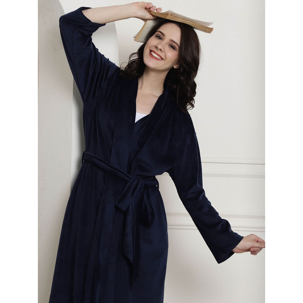Buy Secret Wish Navy Blue Velvet Robe Online