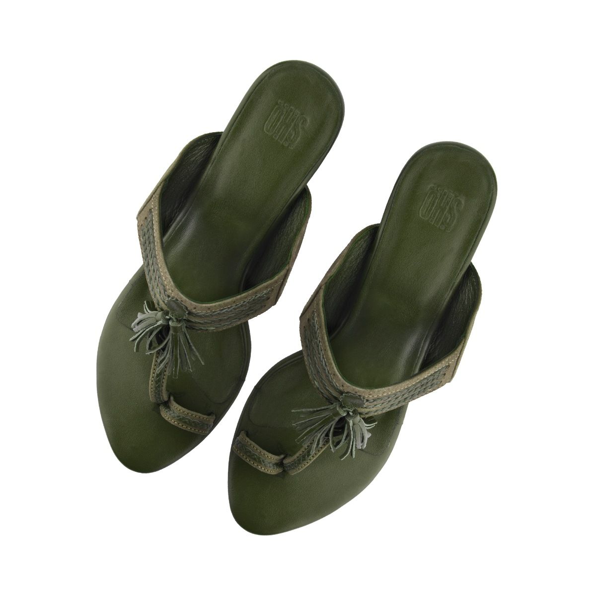Buy SKO Block Heel Green Kolhapuris Online