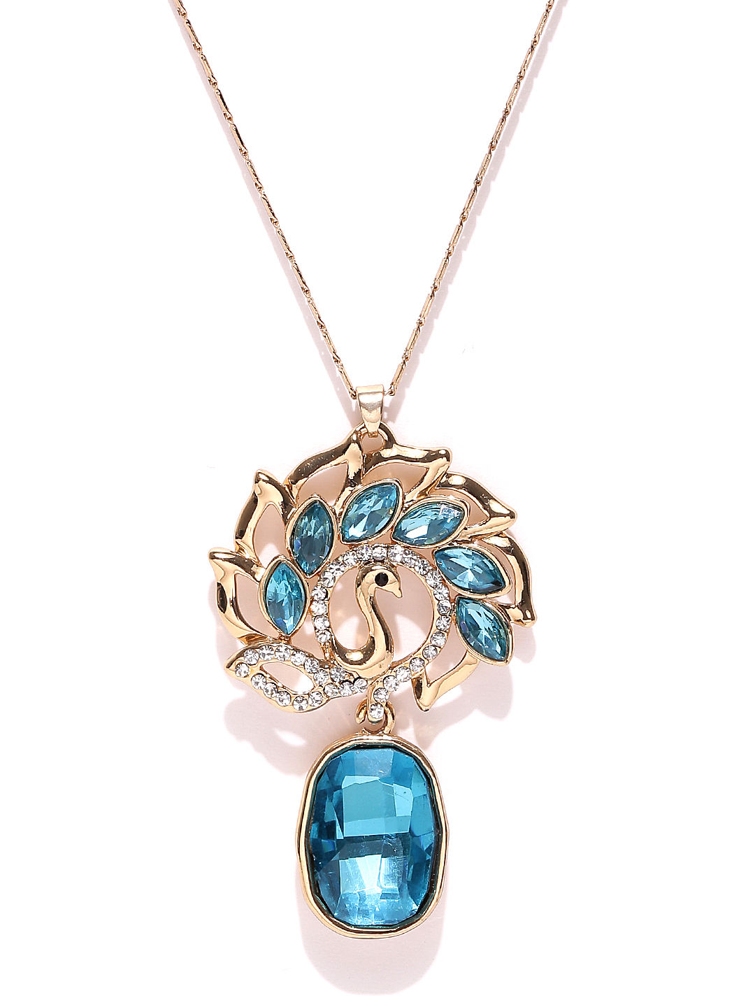 Buy Youbella Gold-Toned & Blue Stone Studded Pendant With Chain Gold Online