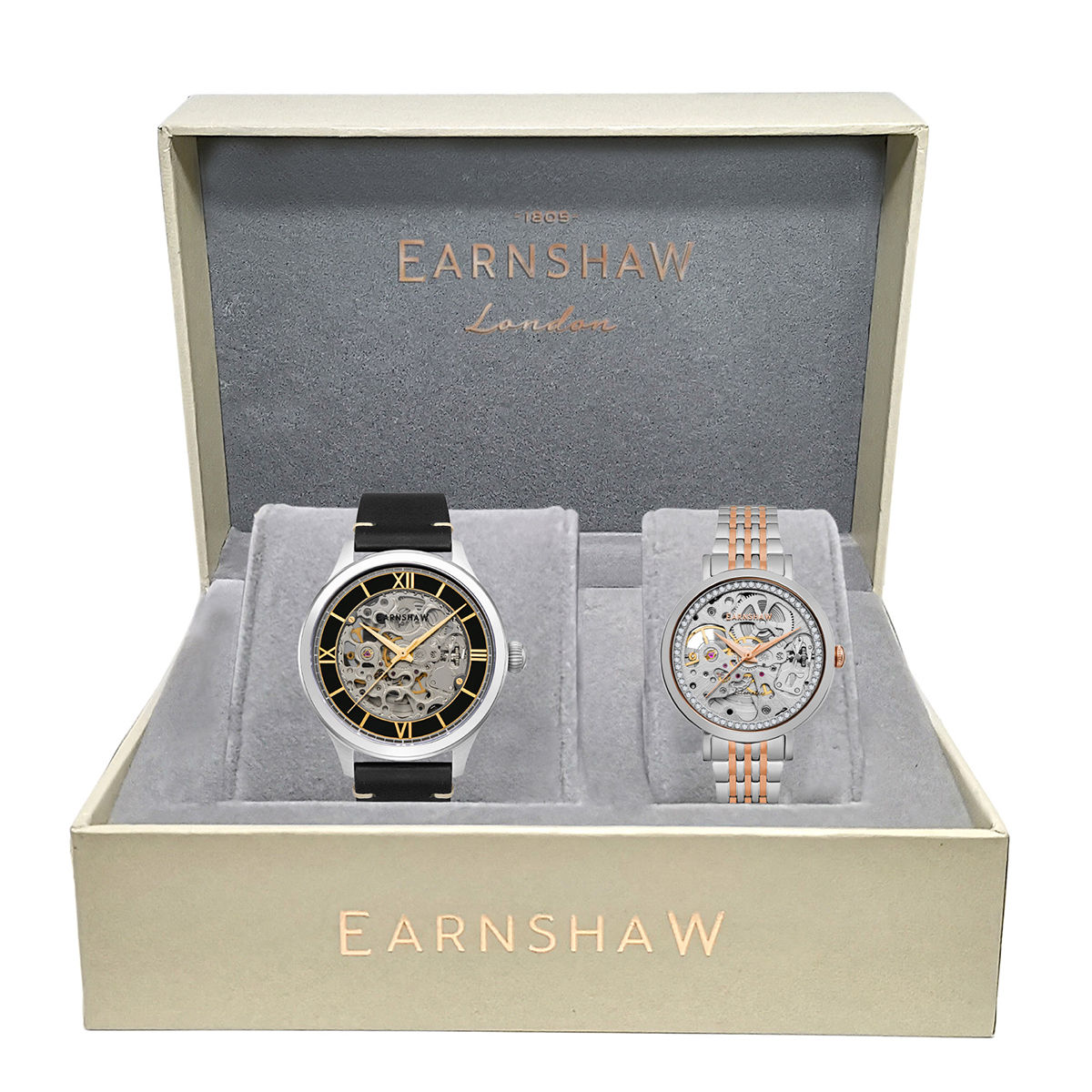 Buy Earnshaw Baron and Nightingale Automatic Skeleton Round Dial Couple ...