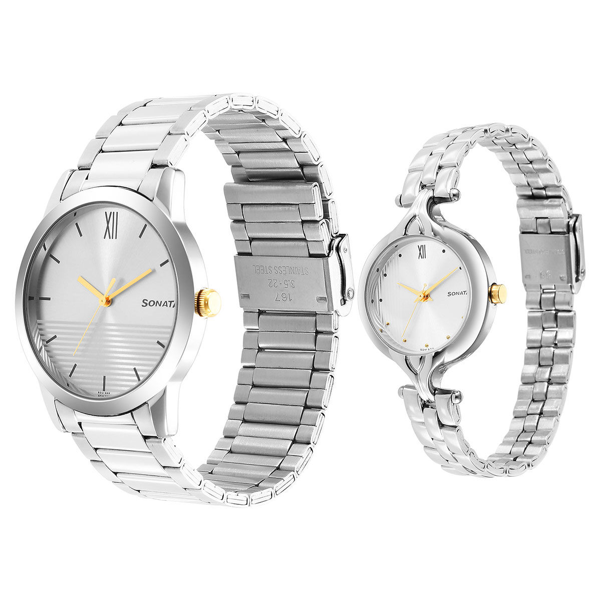 Buy Sonata 7712587040Bm01 Silver Dial Analog Watch For Couple (Set of 2 ...