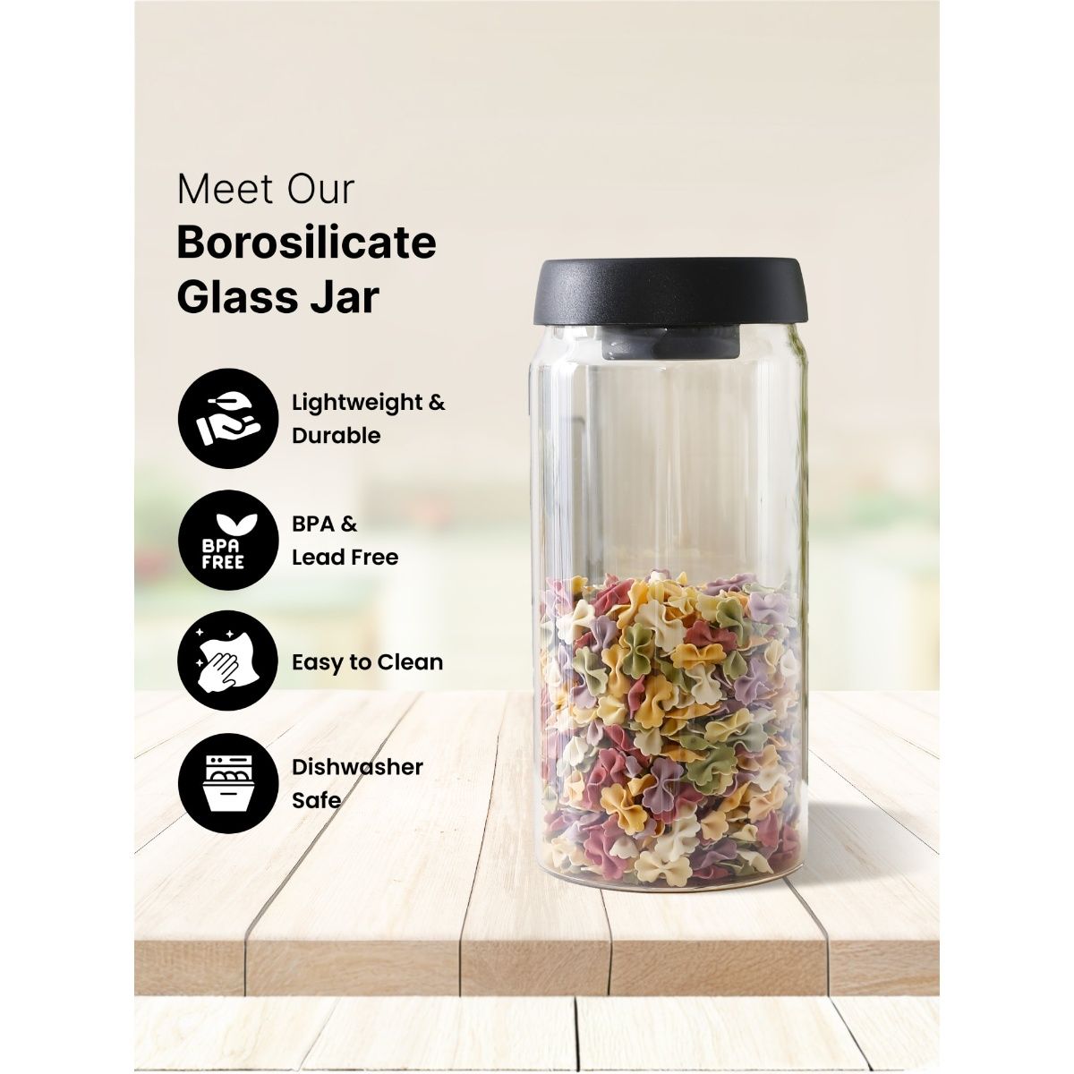 Buy UMAI Borosilicate Glass Jar With Vacuum Plastic Lid- Pack Of 4- 1800Ml Online