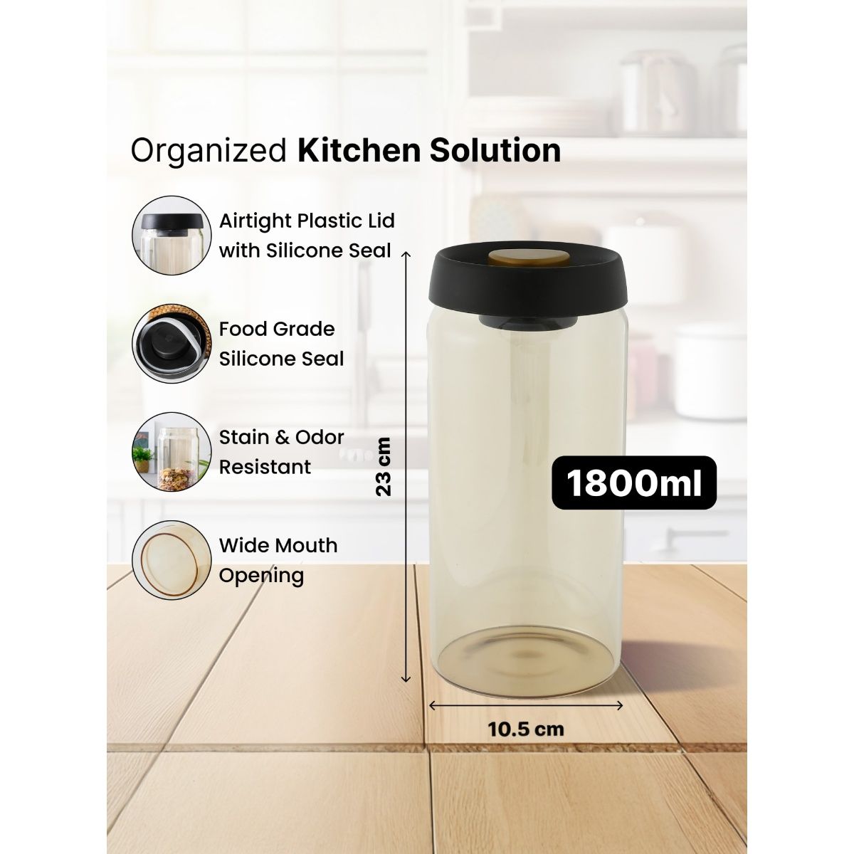 Buy UMAI Borosilicate Glass Jar With Vacuum Plastic Lid- Pack Of 4- 1800Ml Online