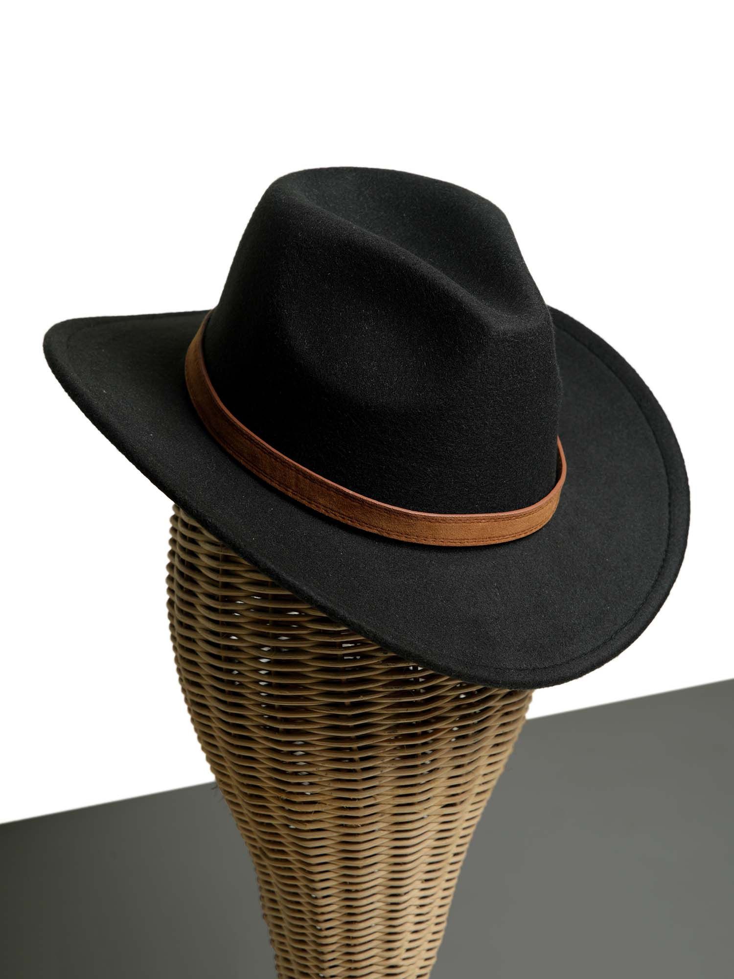 Buy CHOKORE Unisex Pinched Solid Black Cowboy Hat Online