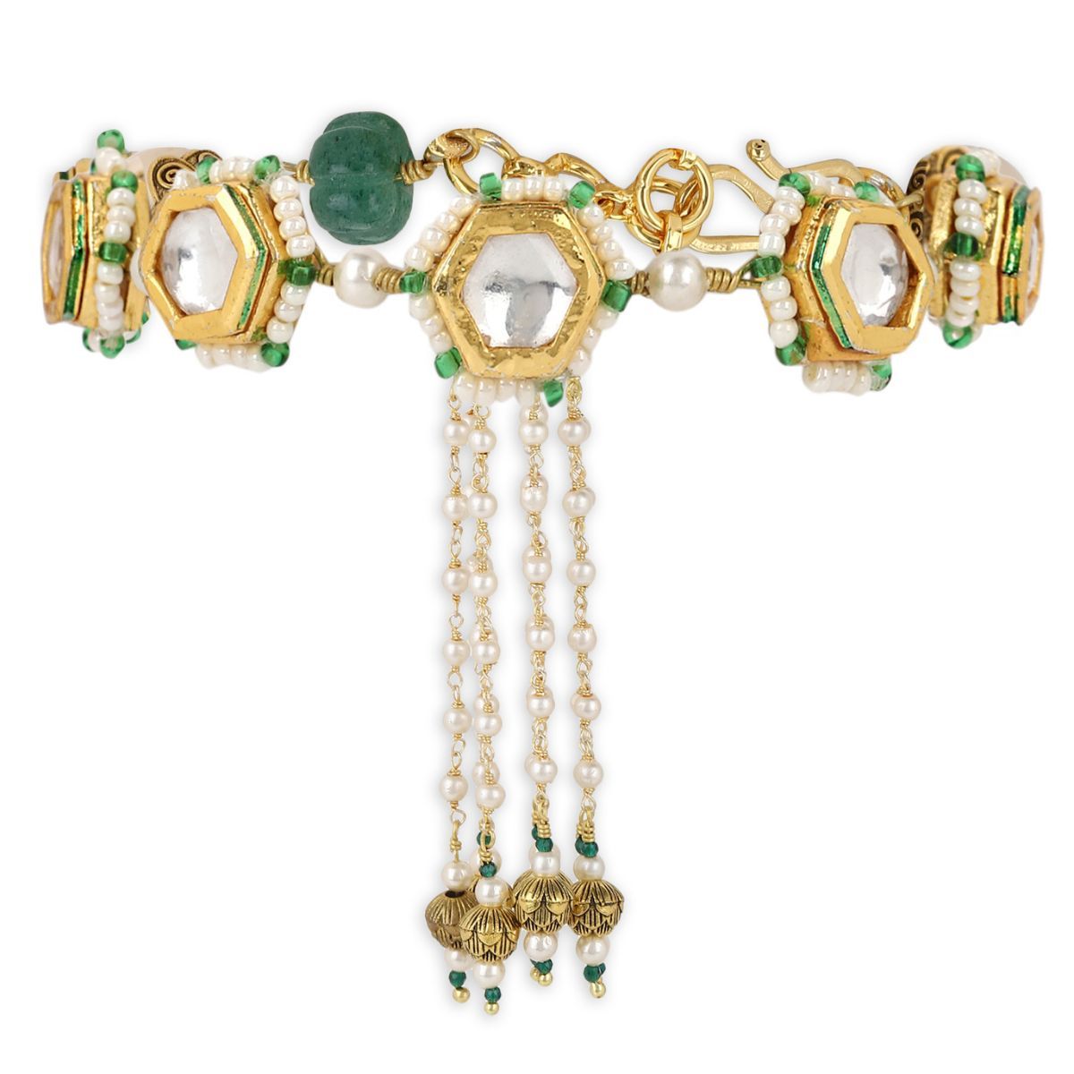 HEER- HOUSE OF JEWELLERY Kubera Kundan Bracelet with Green Stones ...