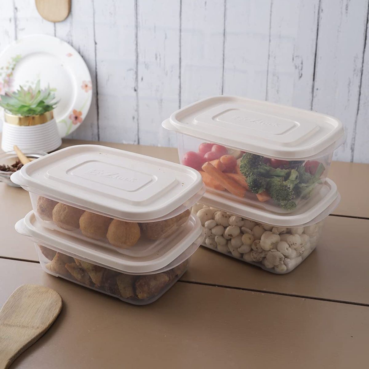 Lock & Lock Easy Lock Plastic Food Storage Container With Ivory Lid ...