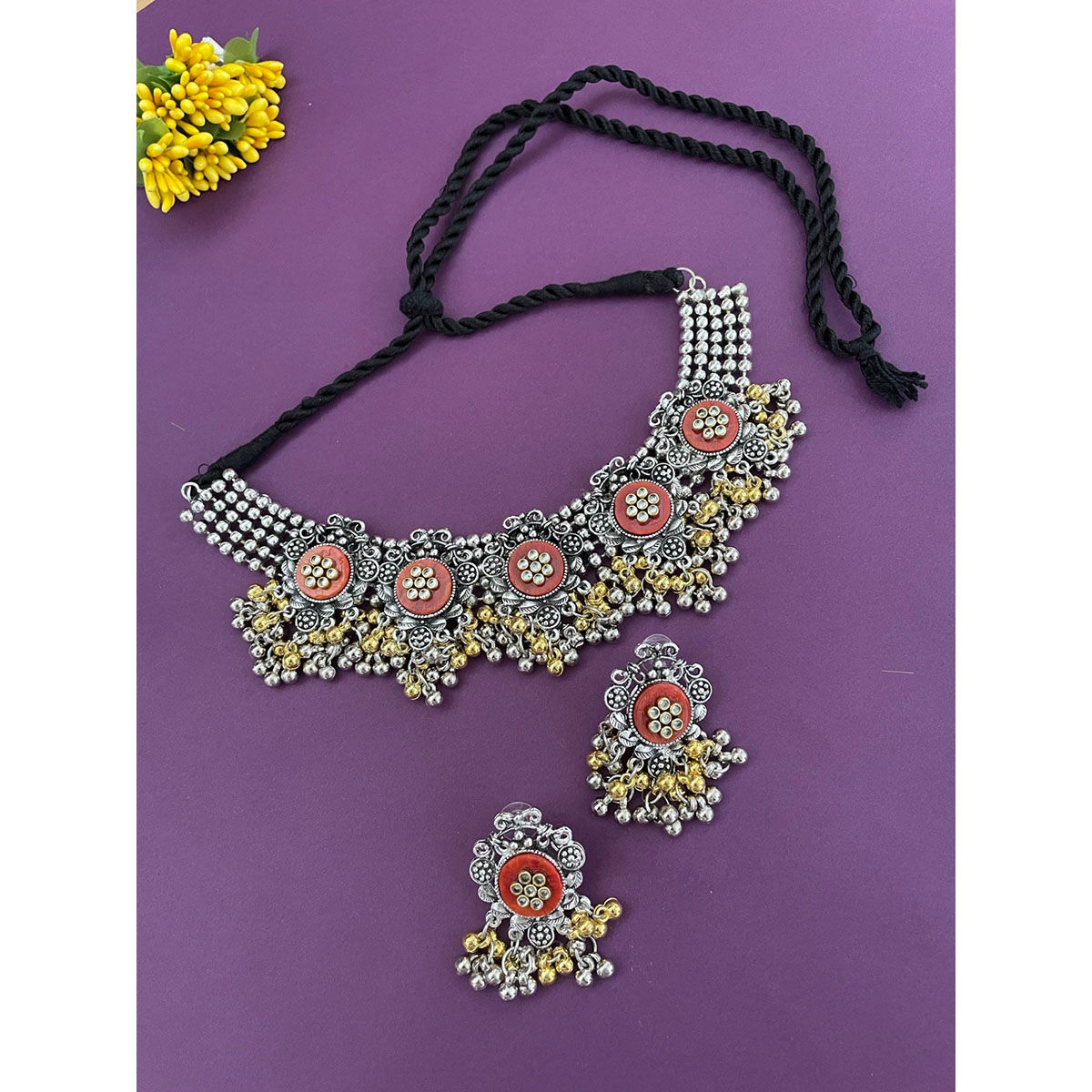 Buy Digital Dress Room Bohemian Flower Design Choker and Earring Online