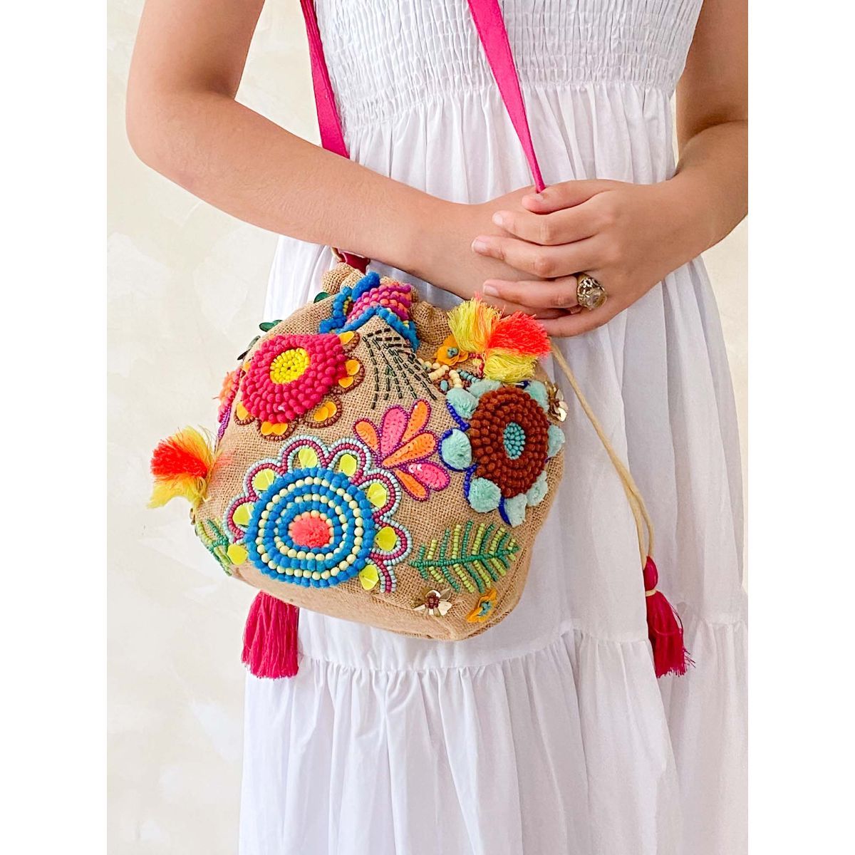 PRAVO Multicolour Handcrafted Jute Draw-String Crossbody Bag: Buy PRAVO Multicolour Handcrafted ...