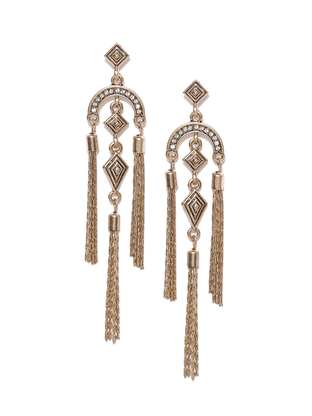 Fabula Antique Gold Tone Crystal Encrusted Elongated Tassel Drop ...