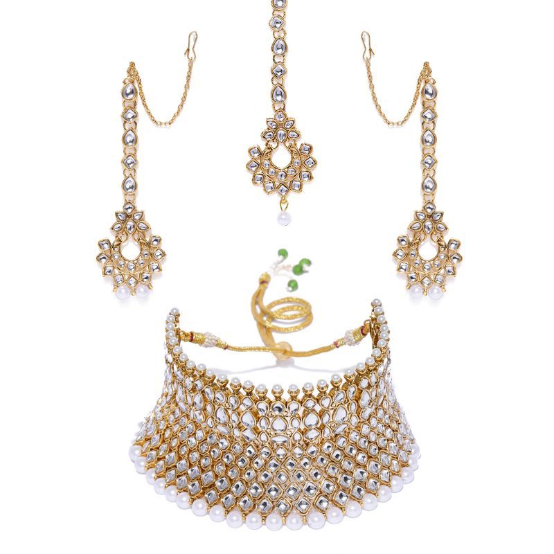 Buy Zaveri Pearls Gold Tone Kundan And Pearls Bridal Choker Necklace