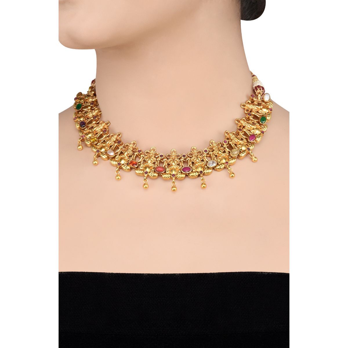 Buy Tribe Amrapali Silver Gold Plated Navratna Ganpati Necklace ...
