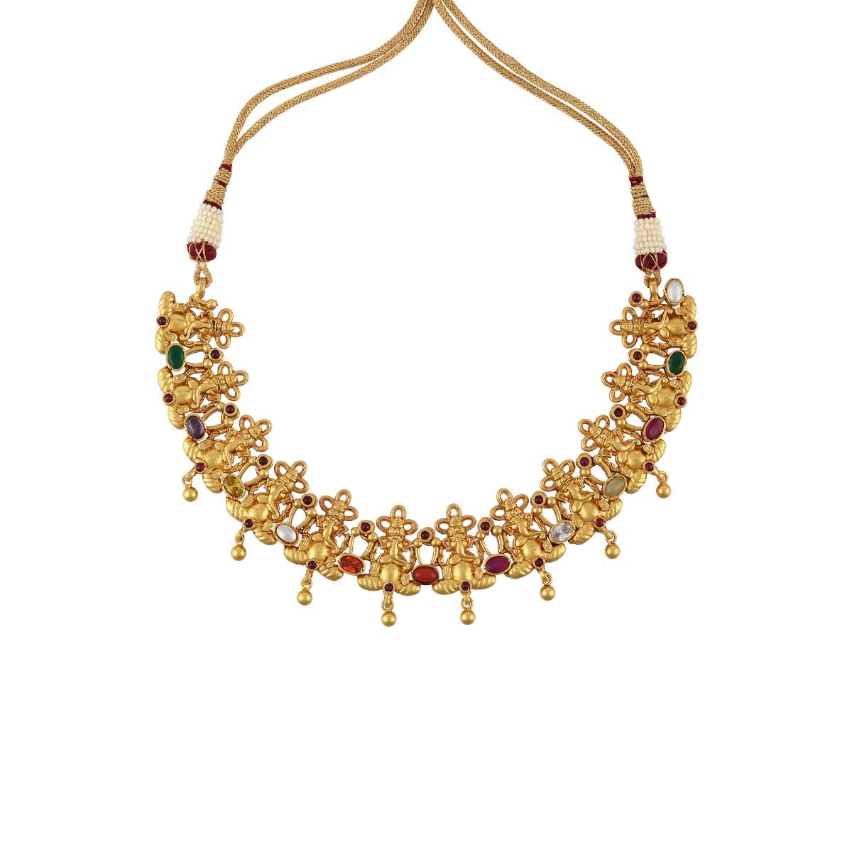 Tribe Amrapali Silver Gold Plated Navratna Ganpati Necklace Earrings ...