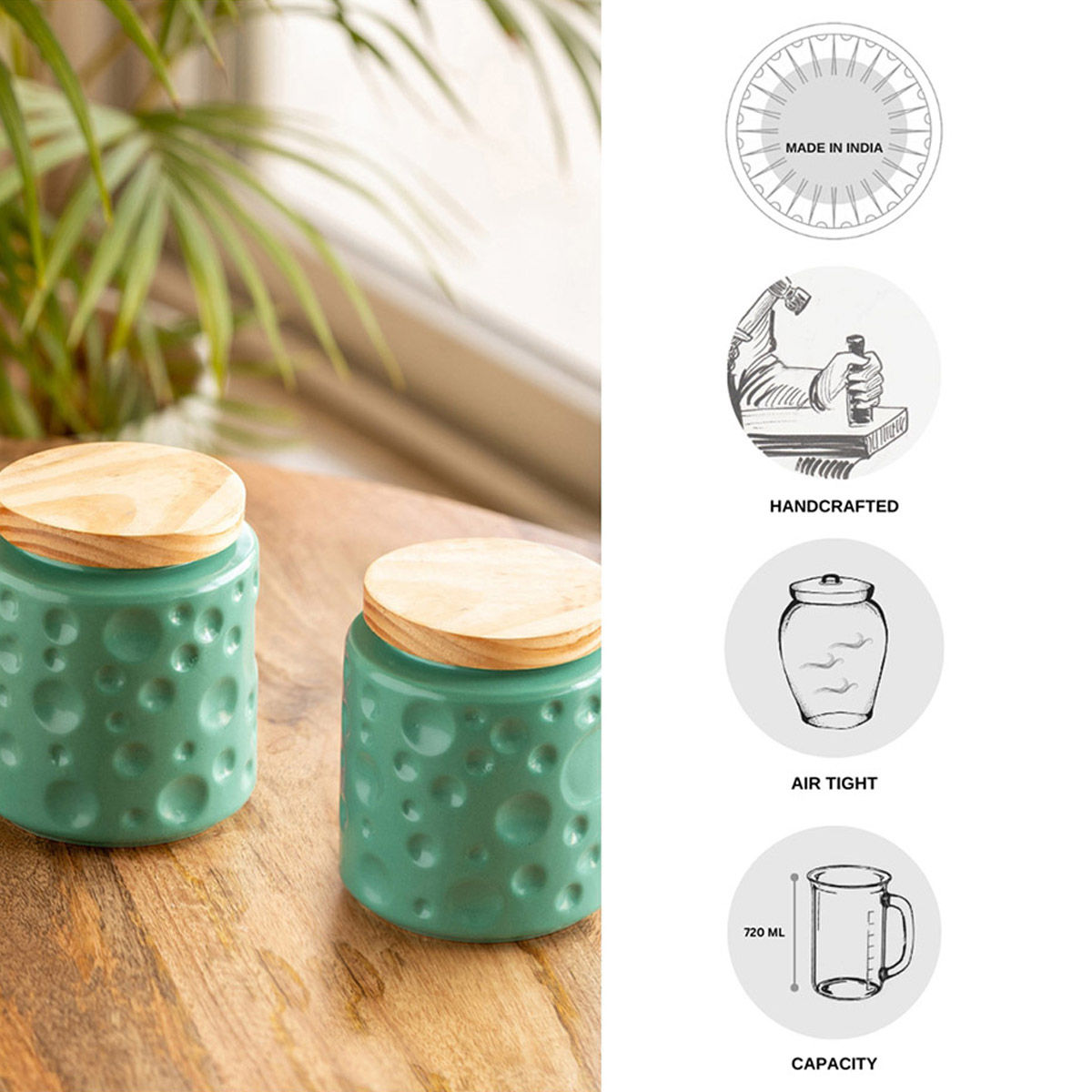 ExclusiveLane Vibrant Green Handcrafted Multi-Utility Ceramic Storage ...