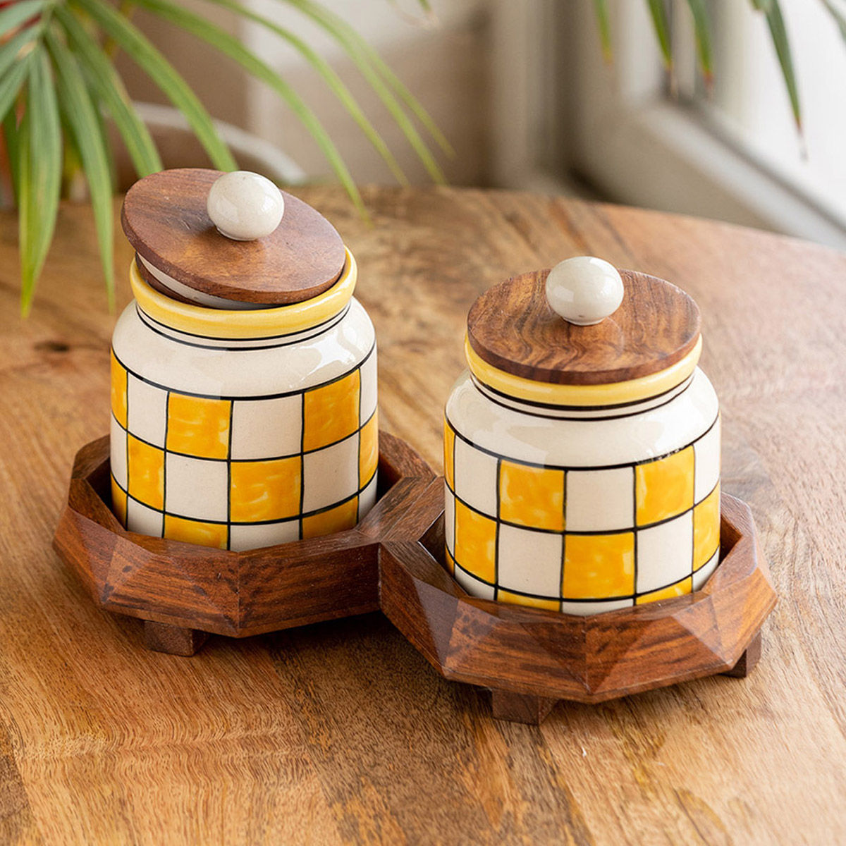 ExclusiveLane Shatranj Checkered Hand-Painted Ceramic Storage Jars ...