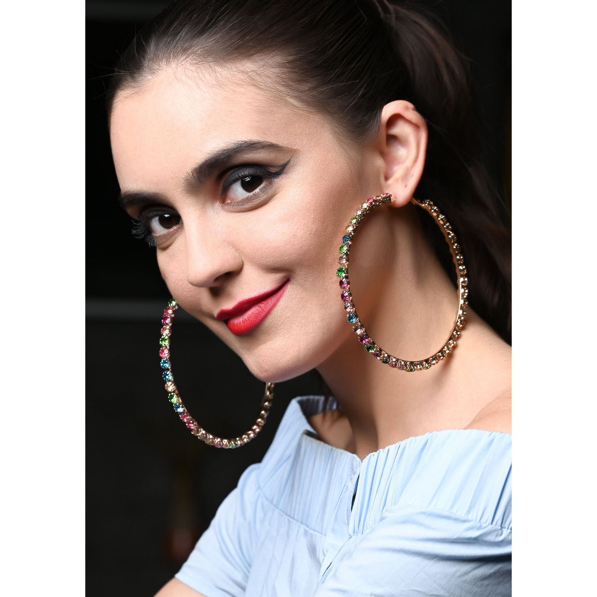 Buy Odette Multicolour Circular Rhinestone Earring Online