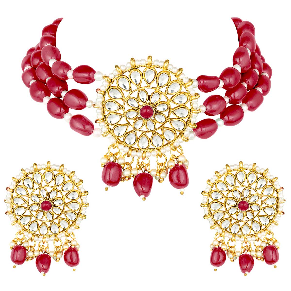 Buy Peora Gold Plated Faux Pearl Maroon Beaded Choker Necklace ...