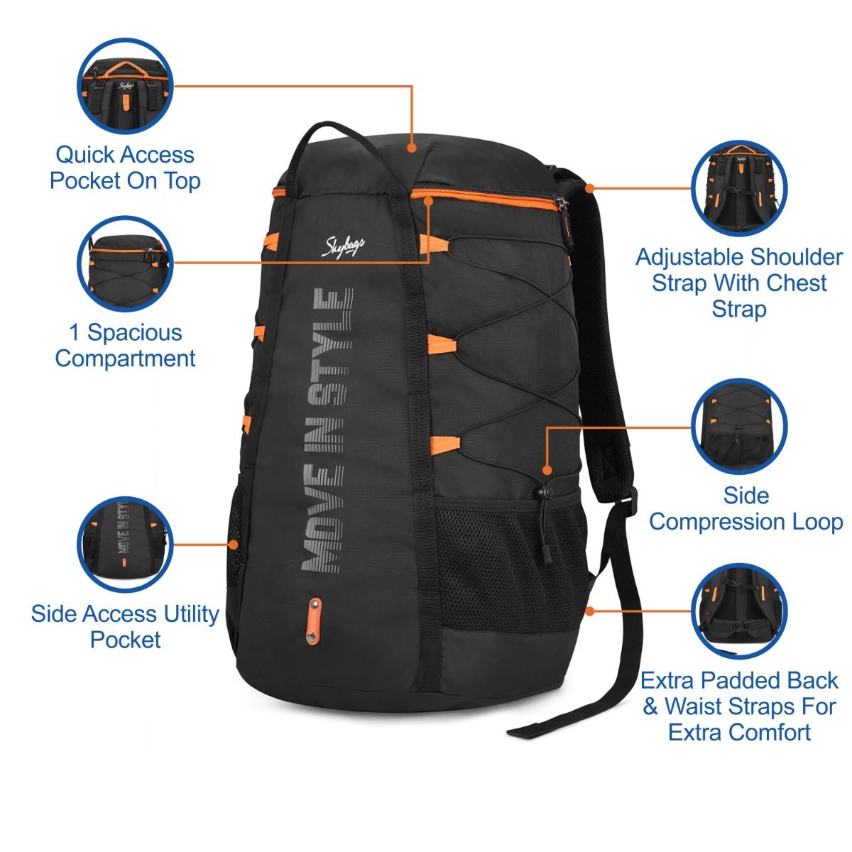 Buy Skybags Hawk 01 Rucksack 45L Black Online