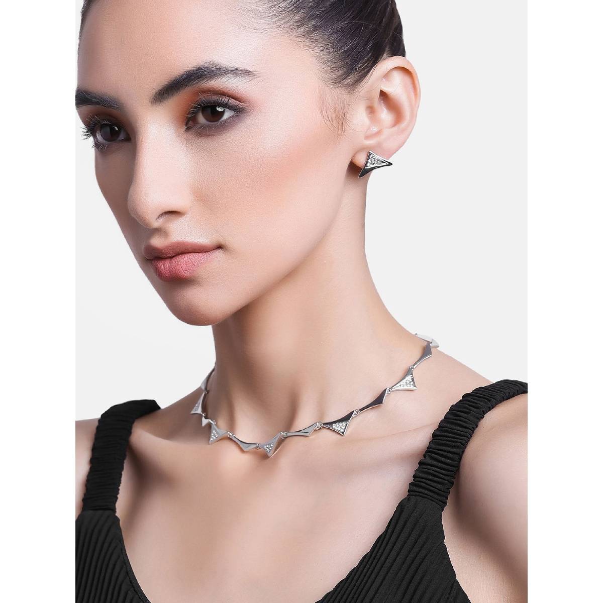 Buy Estele Rhodium Plated Triangle Shaped Jewellery Set with Austrian ...