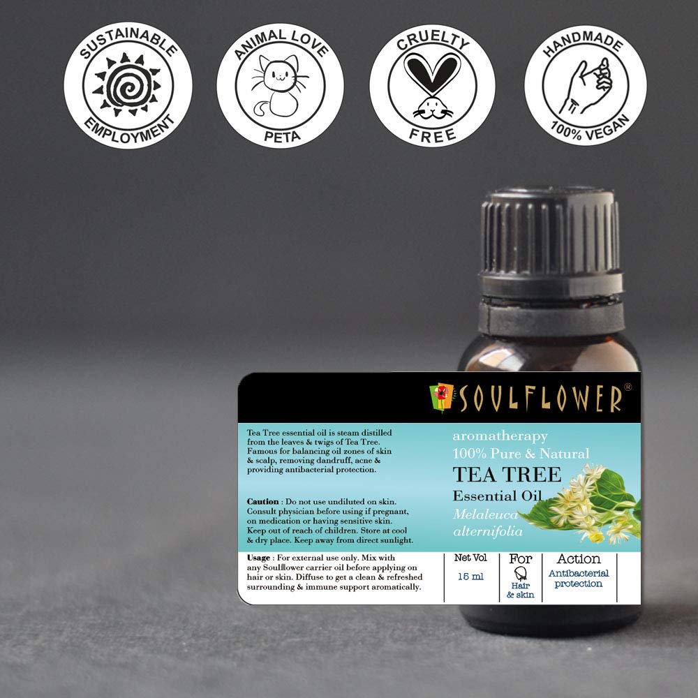 Soulflower Tea Tree Essential Oil 100% Pure and Natural, for Skin, Hair ...
