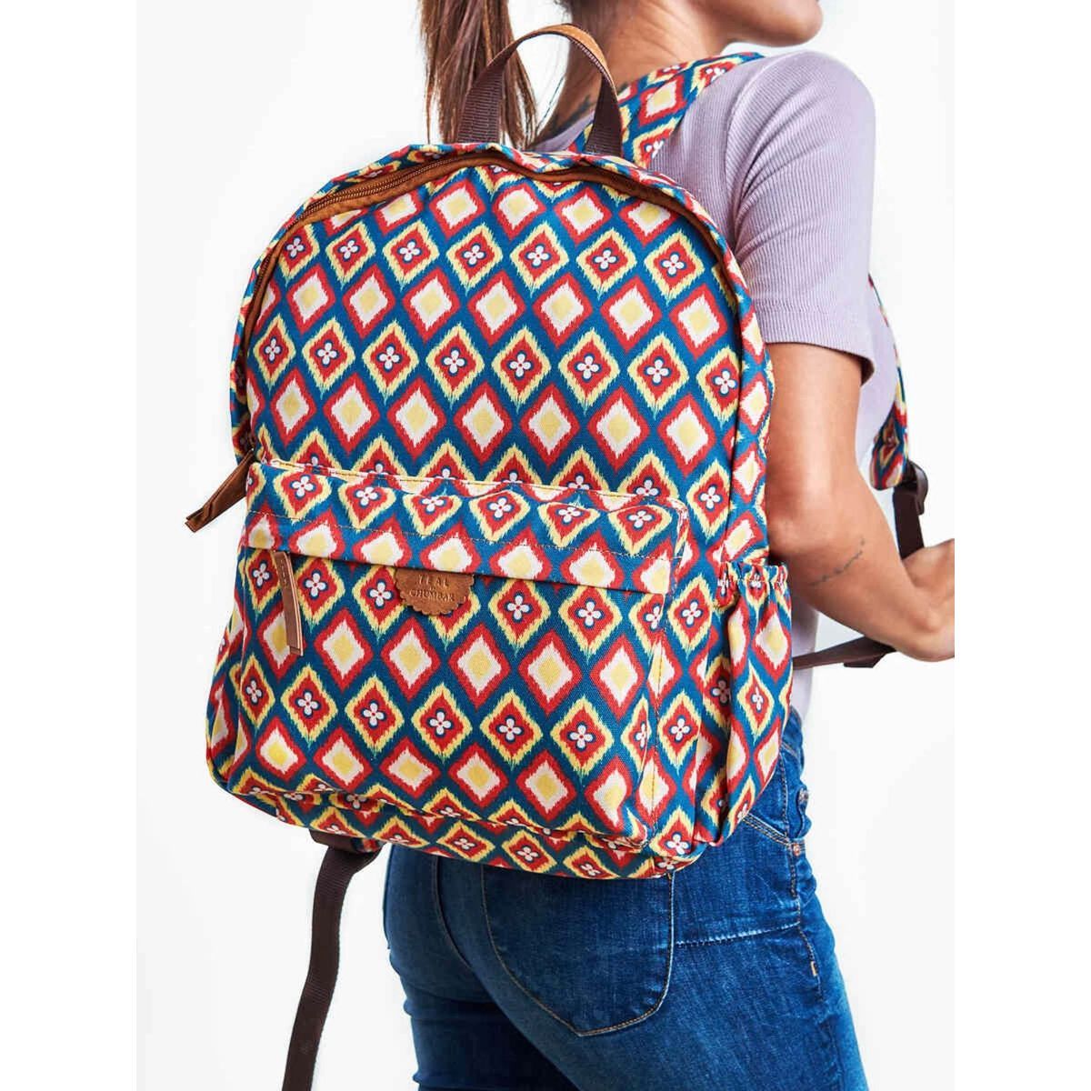 Buy Teal by CHUMBAK Ikkat Glow Laptop Backpack Online