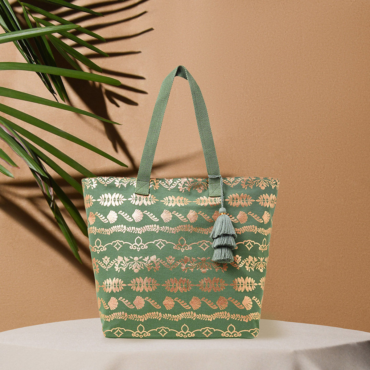 Buy Accessorize London Womens Faux Leather Green Foil Print Beach Tote ...