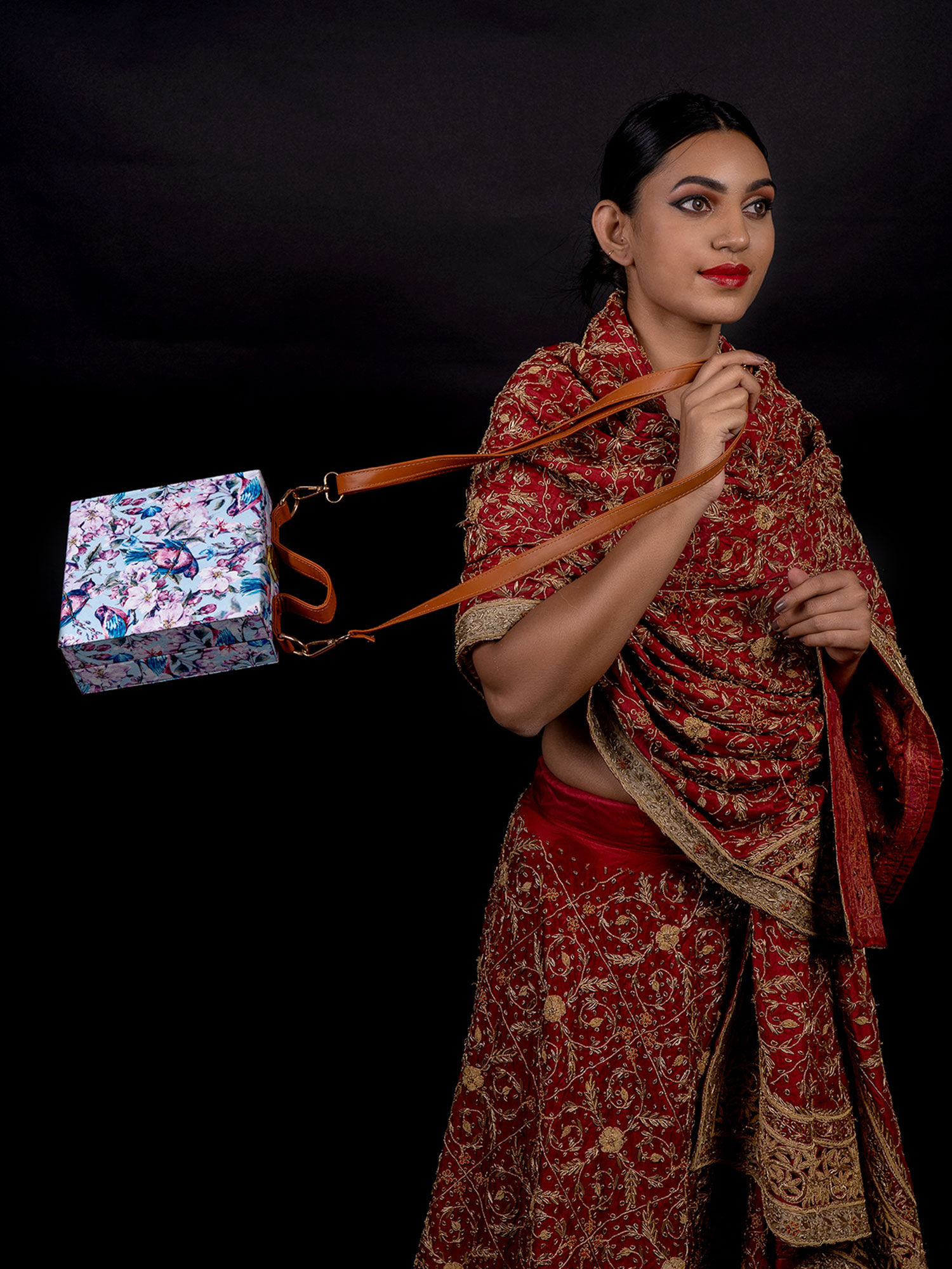 Buy Odette Printed Powder Blue Raxin Boxy Handbag Online