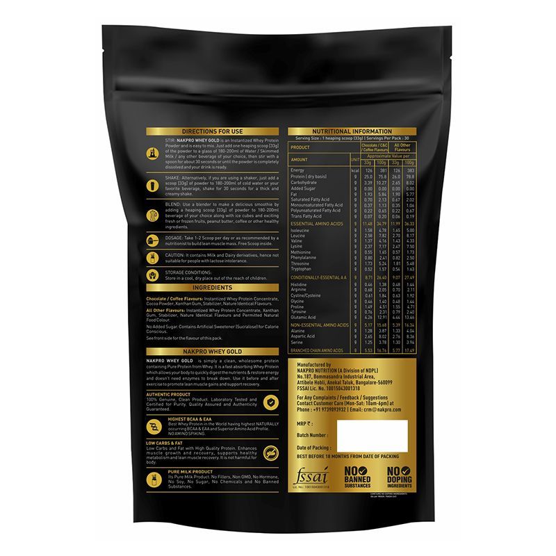 Buy NAKPRO Gold Whey Protein Concentrate Supplement Powder - Banana ...