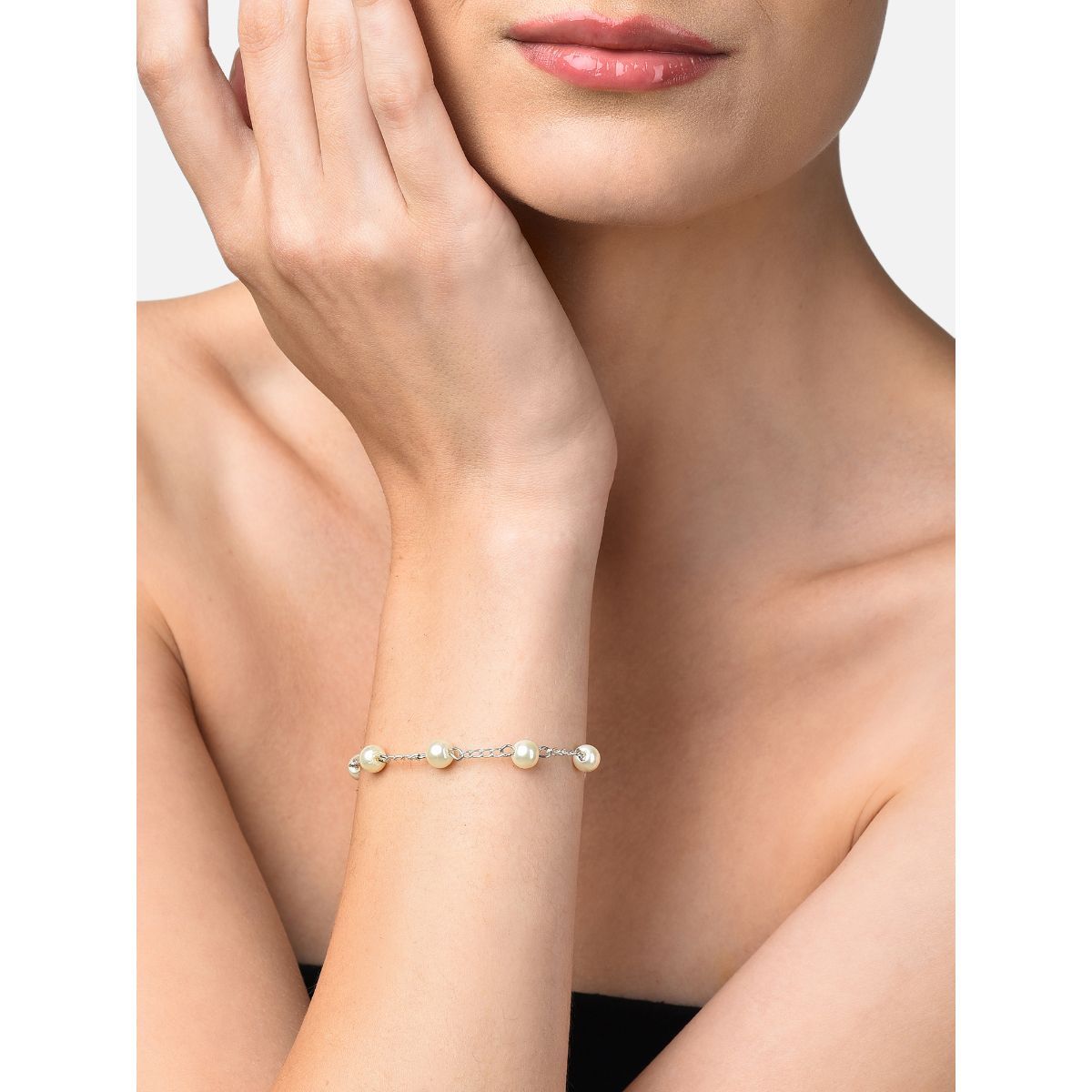 Zaveri Pearls Silver Tone Contemporary Party Bling Pearls Bracelet
