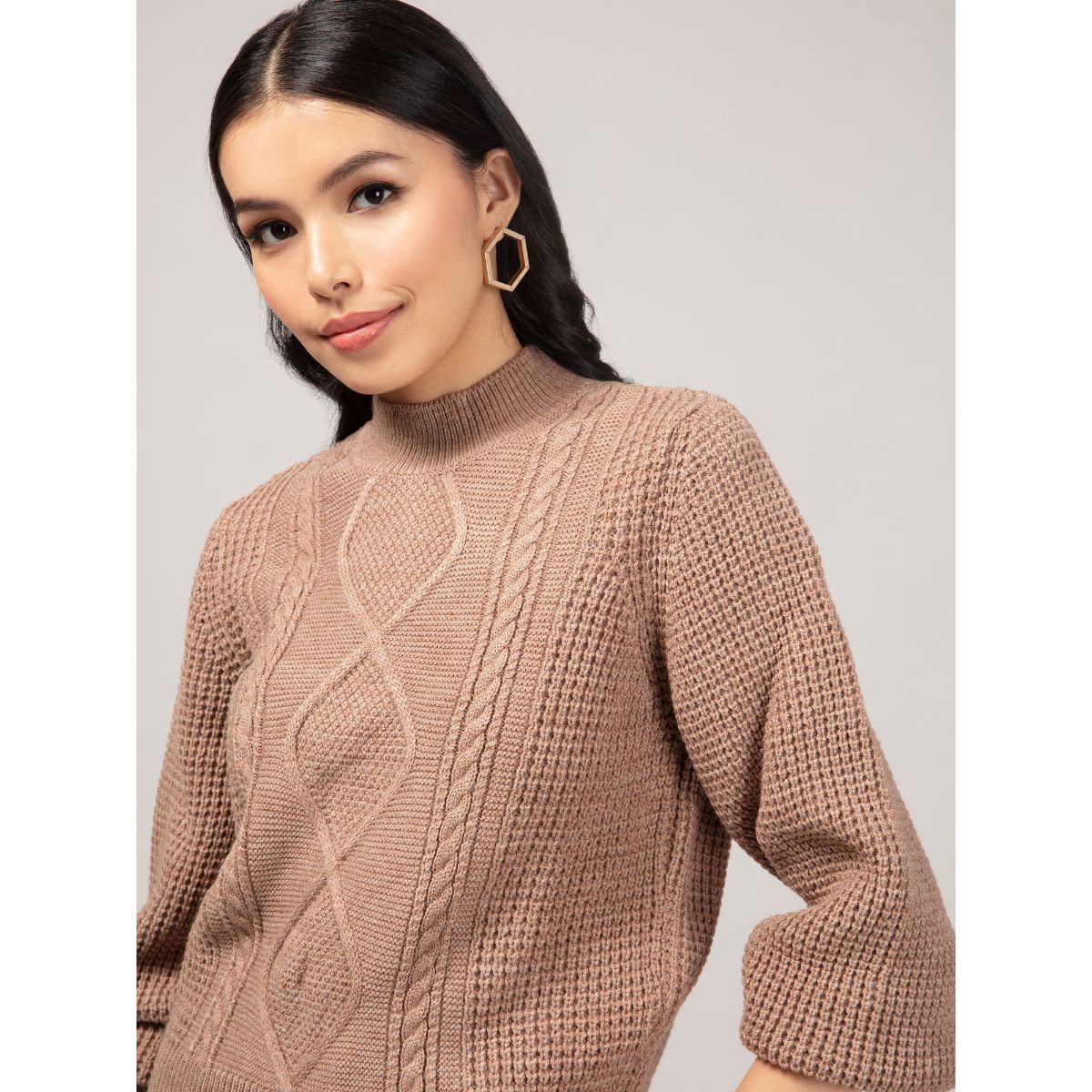 Twenty Dresses by Nykaa Fashion Taupe Solid High Neck Sweater: Buy Twenty Dresses by Nykaa ...