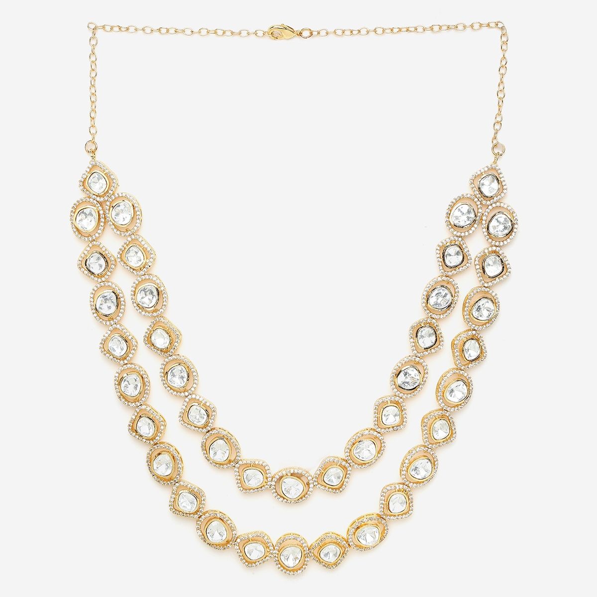 Buy Khushi Jewels Moissanite Kundan Double Line Necklace Set Online