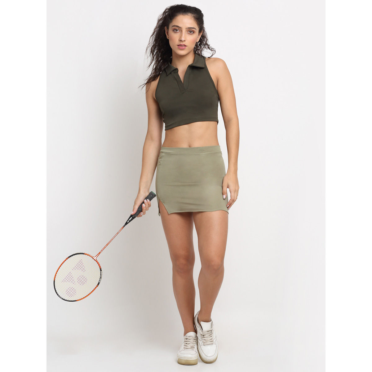 Buy EVERDION Sage Green High-rise Mini Side Slit Skirt Online