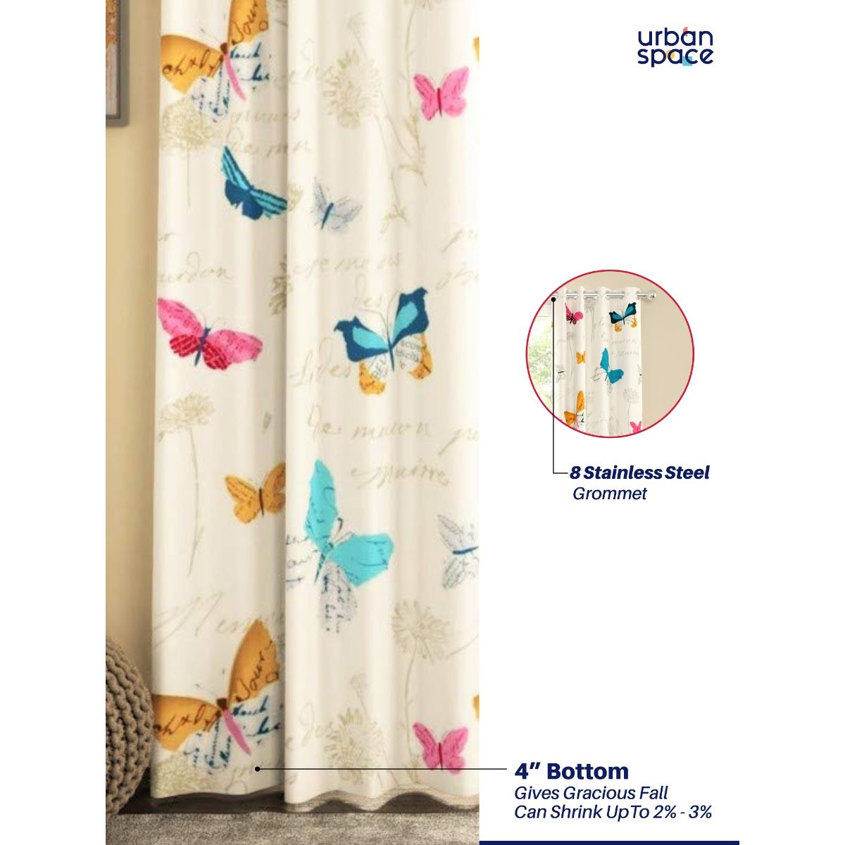 Urban Space Cotton Window Curtains 5 Ft with Eyelets and TieBack 2 ...