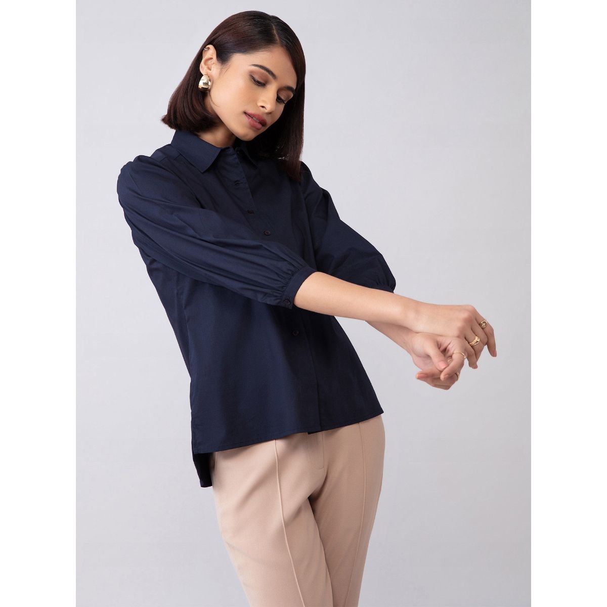 Buy Twenty Dresses by Nykaa Fashion Work Navy Blue Solid Collar Neck ...