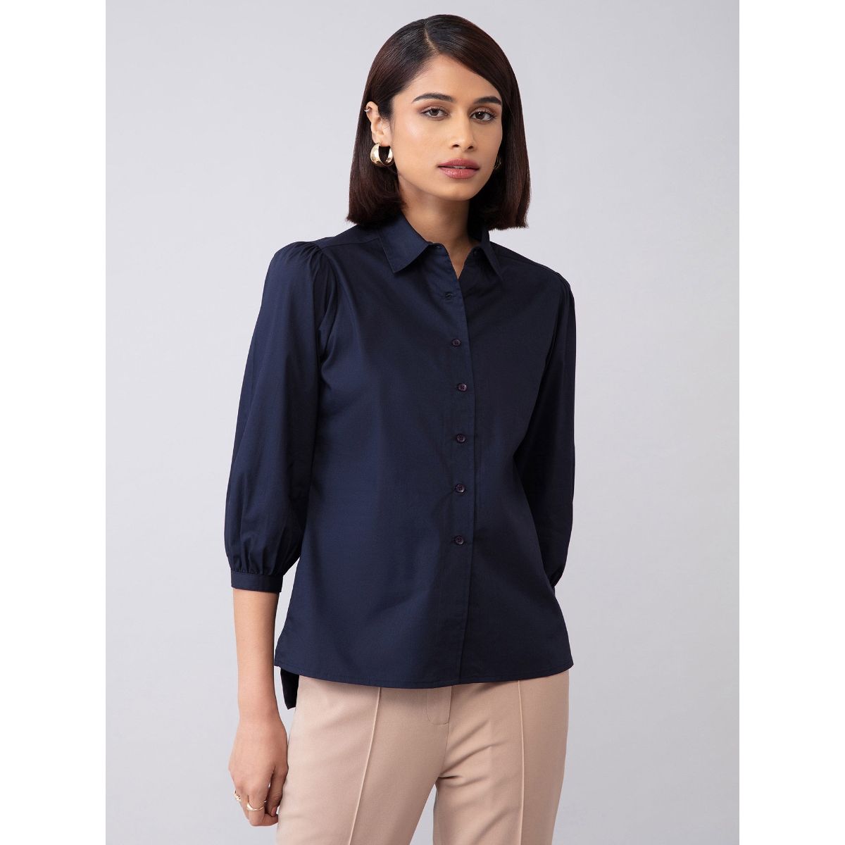 Buy Twenty Dresses by Nykaa Fashion Work Navy Blue Solid Collar Neck ...