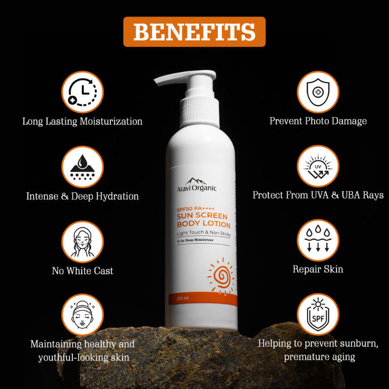 Buy Aravi Organic SPF 50 Sunscreen Body Lotion No White Cast With PA ...