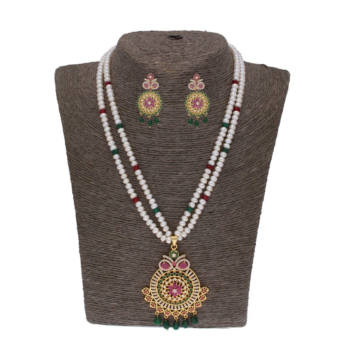 Sri Jagdamba Pearls Kashika 2 Line Round Pearl Necklace Set: Buy Sri ...