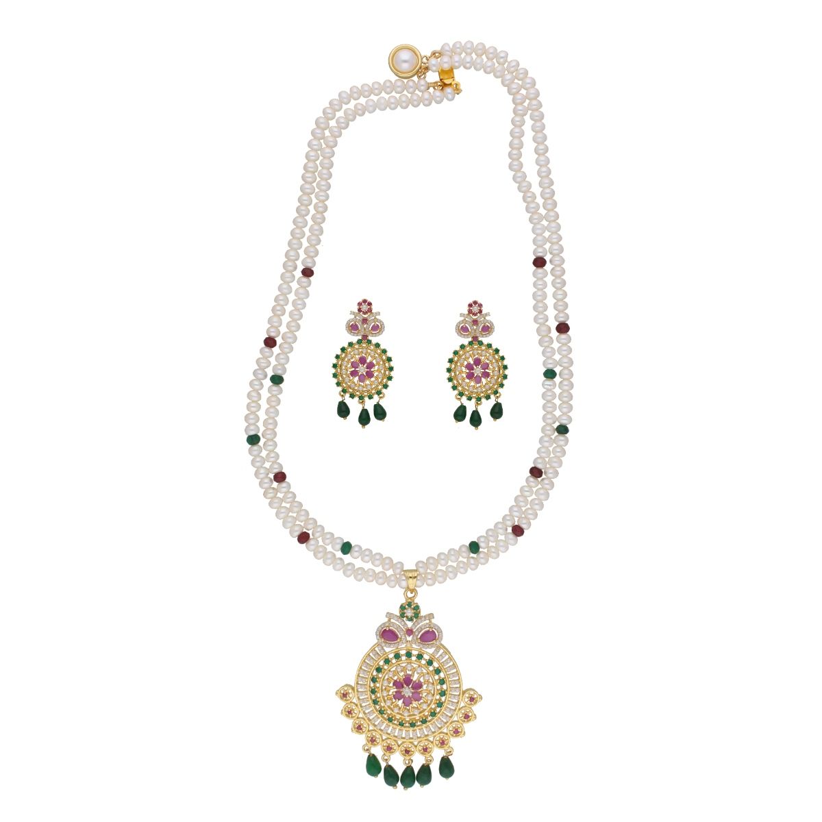 Sri Jagdamba Pearls Kashika 2 Line Round Pearl Necklace Set: Buy Sri ...