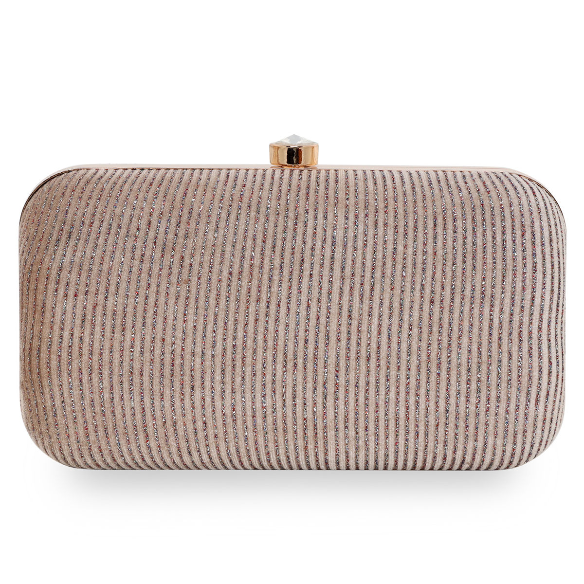 Buy ESBEDA Cream Color Shimmer Line Texture Box Clutch For Women Online