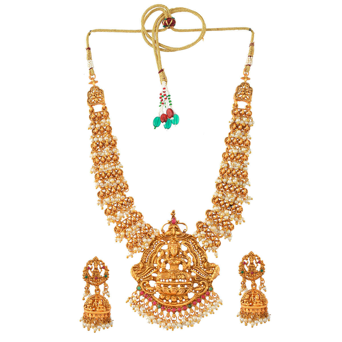Buy Shoshaa Gold-Platead Stone-Studded Beaded temple Jewellery Set Online
