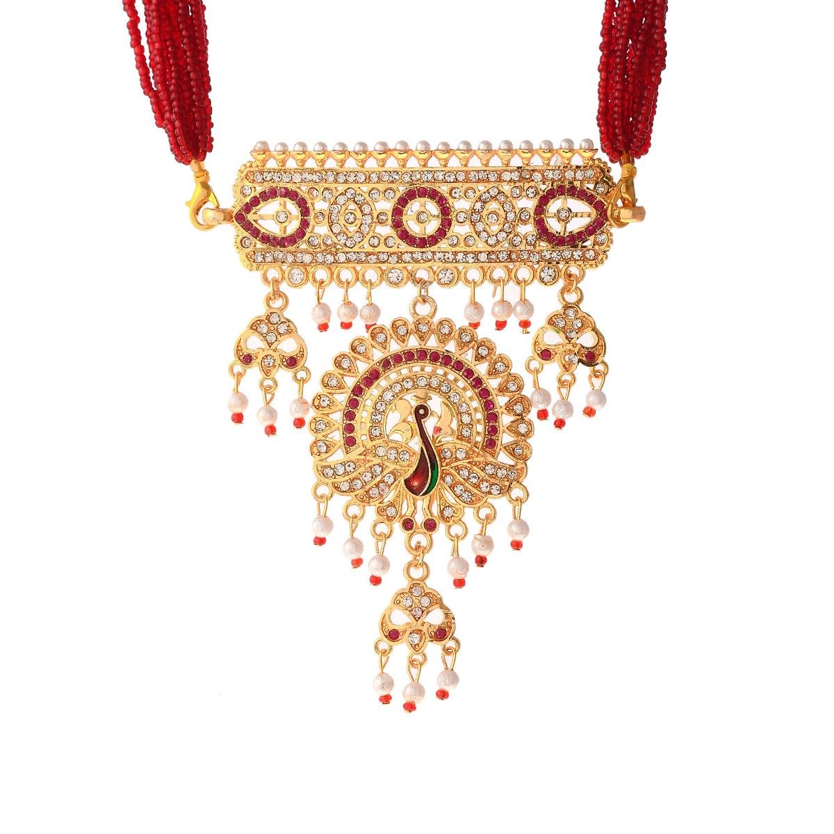 Silvermerc Designs Gold Plated Peacock Choker Rajputi Necklace ...