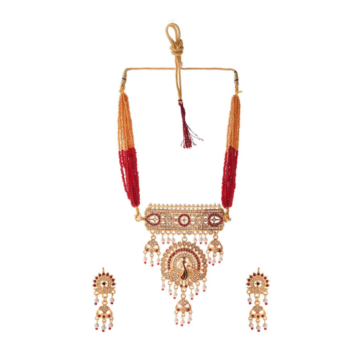 Silvermerc Designs Gold Plated Peacock Choker Rajputi Necklace ...