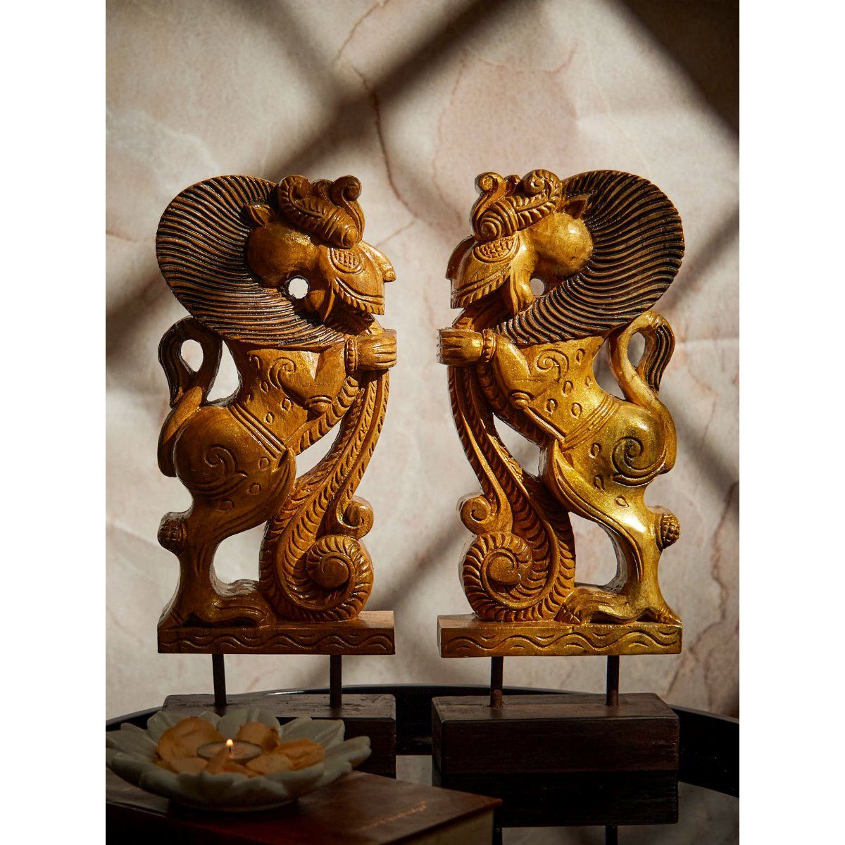 Buy Maatir Hand Carved Wooden Yali On A Stand Online