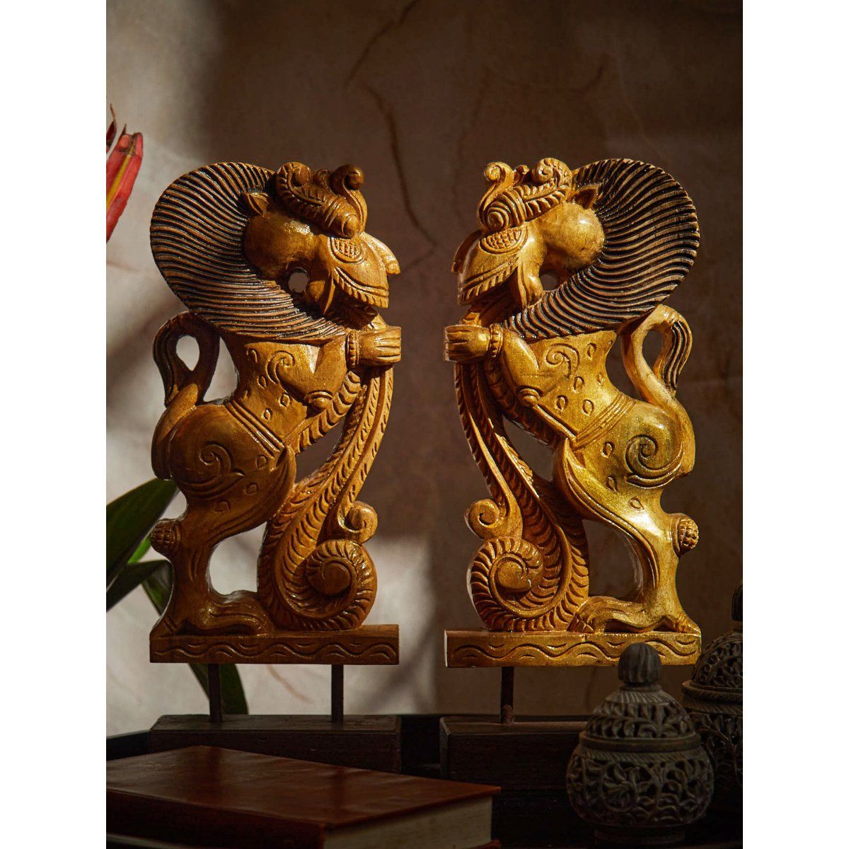 Buy Maatir Hand Carved Wooden Yali On A Stand Online