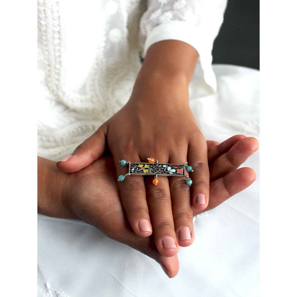 Buy Tipsyfly Oxidised Bar Multi-Coloured Ring Online