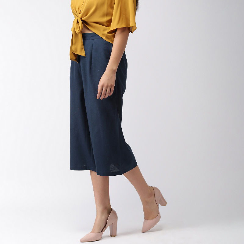Go Colors Navy Culottes Linen Blend (S): Buy Go Colors Navy Culottes ...