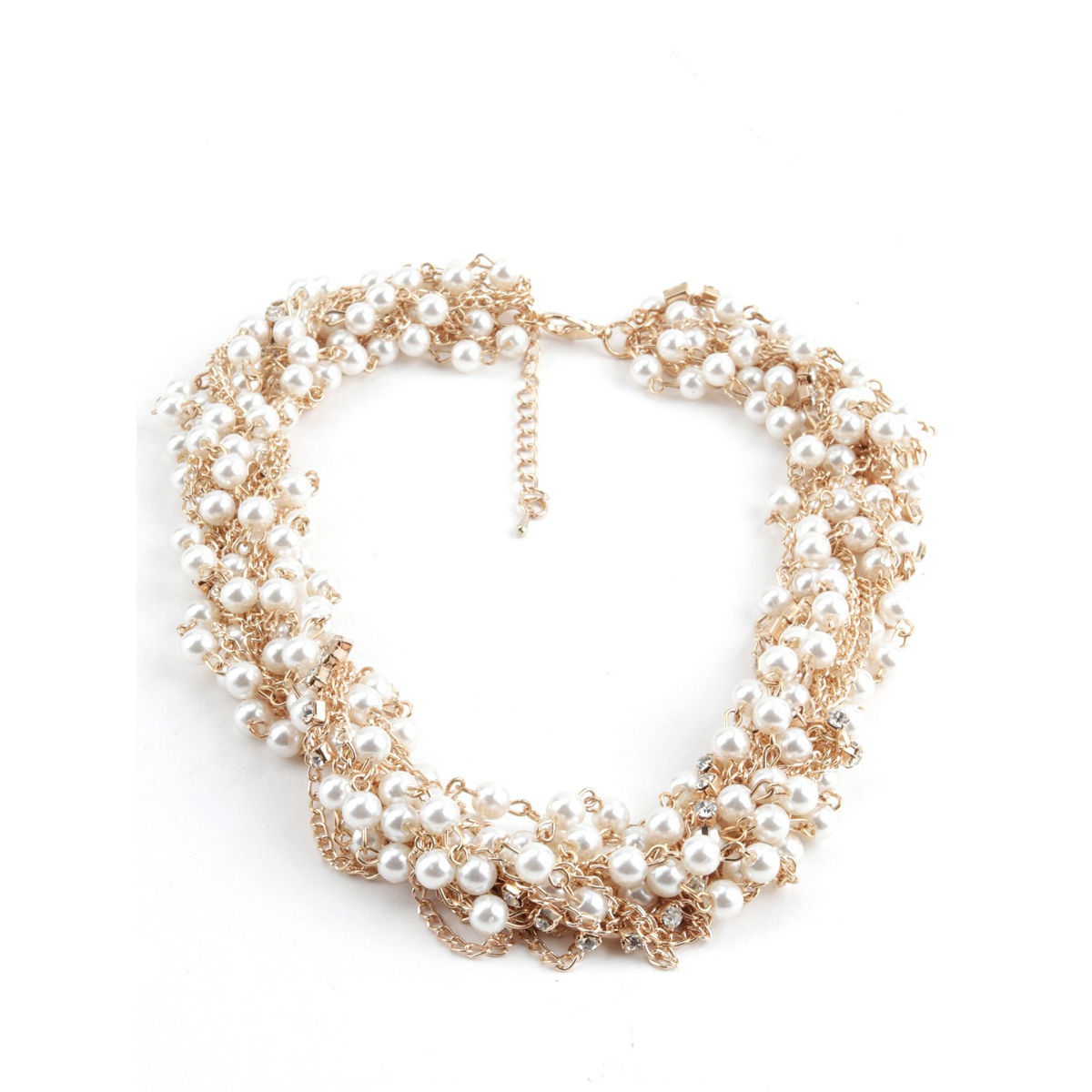Buy Odette Gold Tone White Pearl Bunch Necklace Online