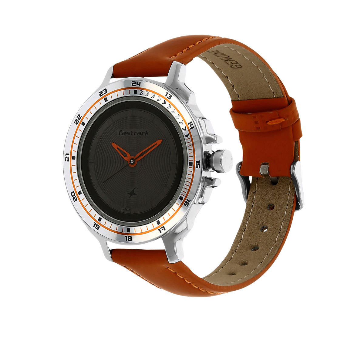 Buy Fastrack Grey Dial Orange Leather Strap Watch Online