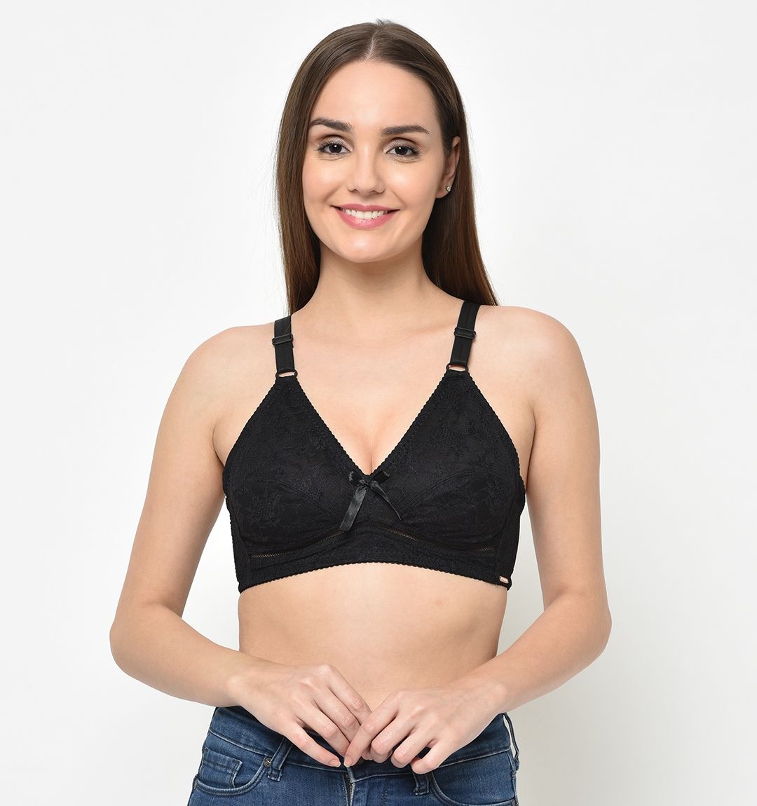 Buy Da Intimo Non Padded Lacy Bra - Black Online