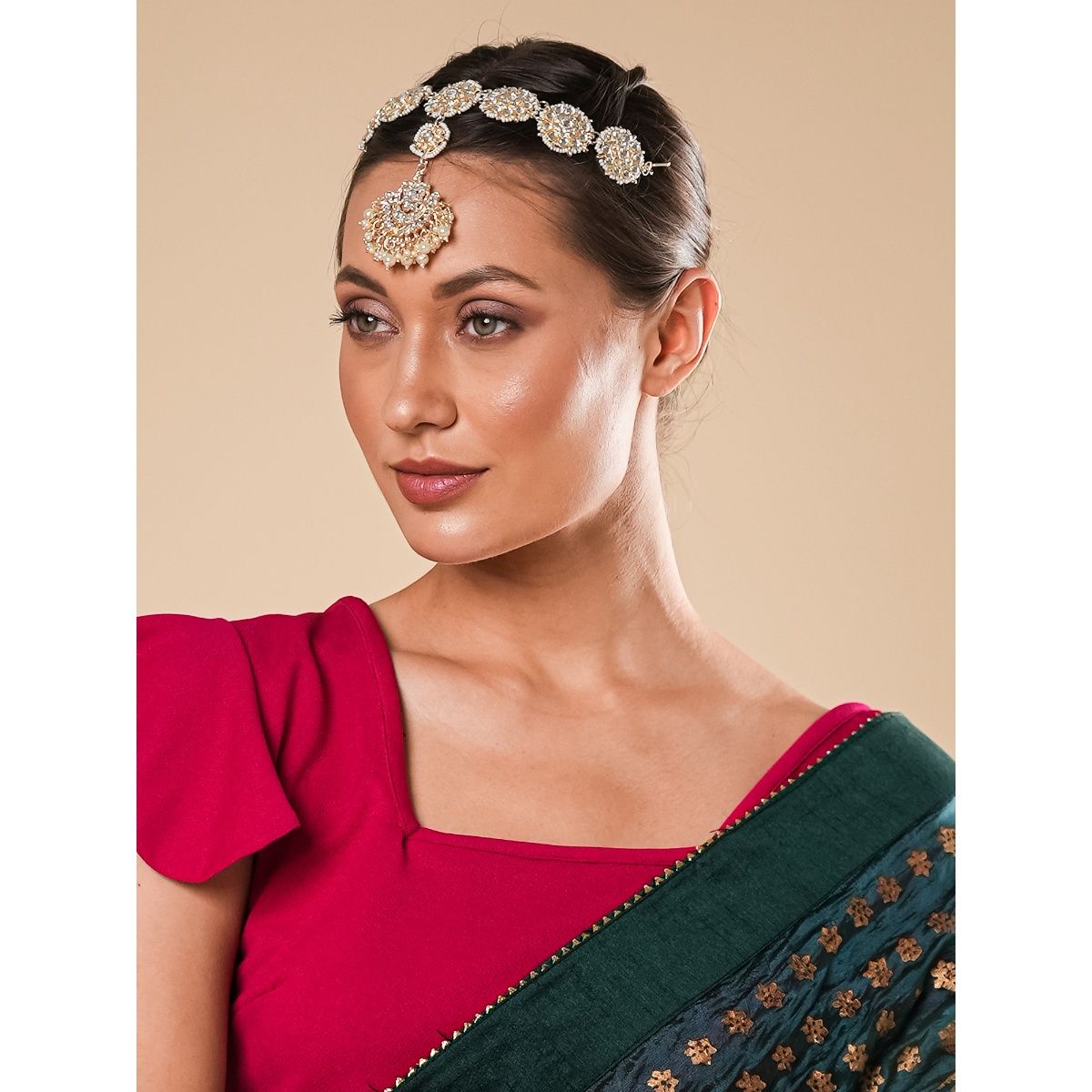 Buy Yellow Chimes Gold-Plated and White Kundan Studded Mathapati Online